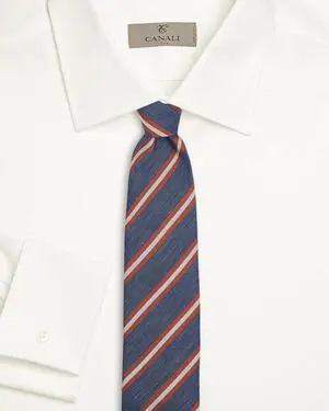 Canali Apos;s And Tan Striped Silk Tie - Navy