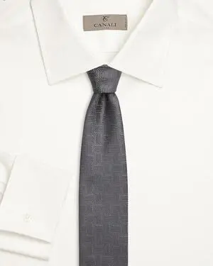 Canali Apos;s Art Deco Silk Tie - Silver