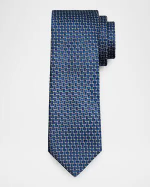 Canali Apos;s Stacked Geometric Jacquard Silk Tie - Blue