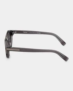 Zegna Apos;s Top-bar Acetate Round Sunglasses - Transparen