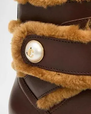JIMMY CHOO Meena Shearling-trim Leather Ankle Boots - Choc/teddy