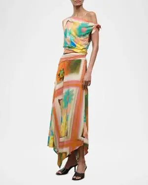 Staud Portia Asymmetric Handkerchief Midi Dress