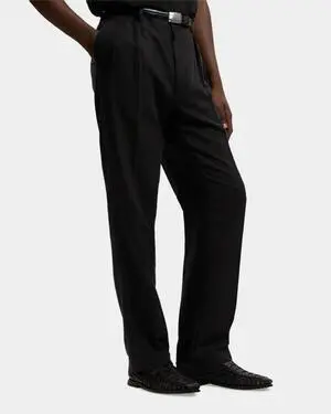 Ralph Lauren Purple Label Apos;s Silk And Linen Straight-leg Pleated Trousers - Black