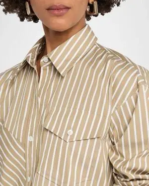 3.1 Phillip Lim Asymmetric Poplin Shirt - Khaki Mult
