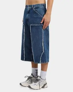 Palm Angels Apos;s Curved Logo Denim Skater Shorts - Medium Blu