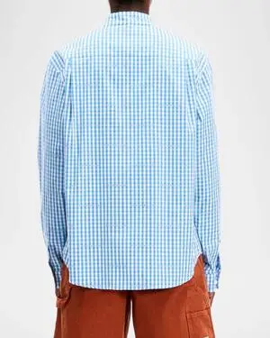 VOWELS Apos;s Cotton Gingham Eyelet Button-down Shirt - Blue