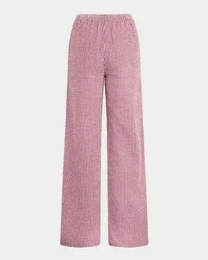 FAVORITE DAUGHTER The Everything Cotton Gingham Pants - Raspberry/
