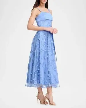 Dress The Population Leona Embroidered Lace & Satin Midi Dress
