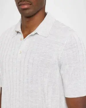 Boglioli Apos;s Linen And Cotton Flat Rib Short-sleeve Polo Sweater - Light Grey