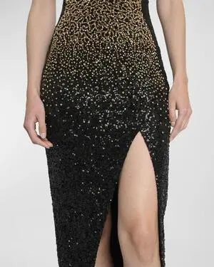 Balmain Dragrade Crystal Sequined Slit Gown