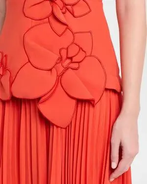 Acler Forever Young Avision Floral Appliqué Pleated Maxi Dress - Chilli