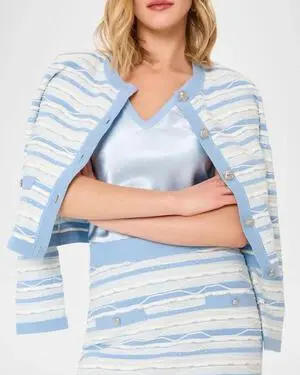MILLY Skye Striped Button-front Cardigan - Blue Multi