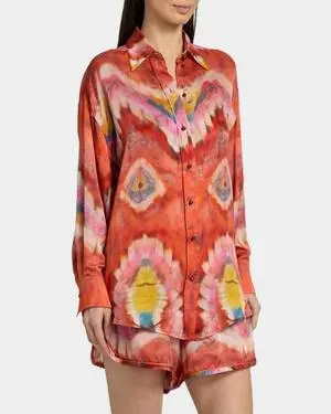 Zimmermann Alchemy Tie-dye Silk Satin Shirt