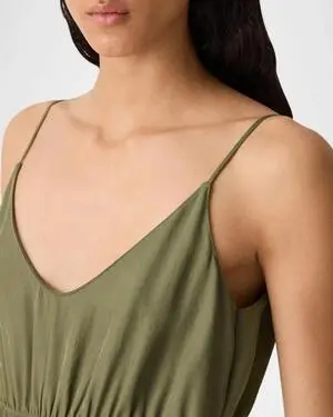 Theory Gathered Drawstring-waist Midi Dress - Forest Mos
