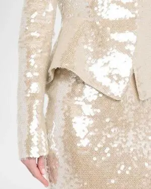 LAQUAN SMITH Sequined Fitted Peplum Jacket - Silver