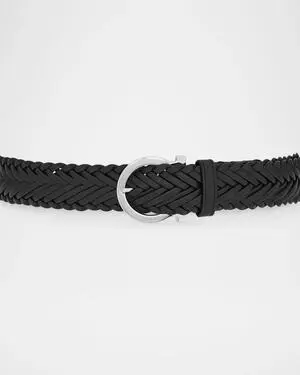 FERRAGAMO Apos;s Gancini-buckle Woven Leather Belt - Nero