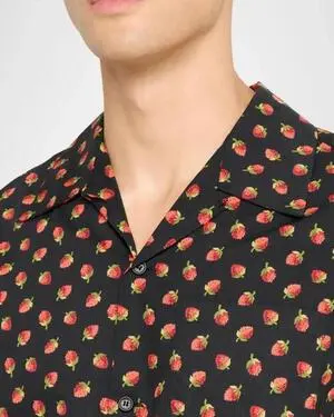 JW Anderson Strawberry-print Cotton Camp Shirt - Black Multi