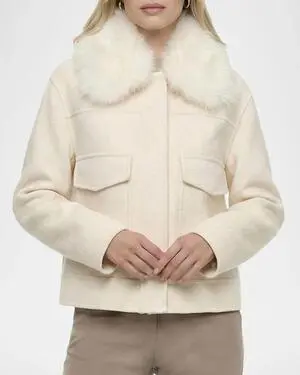 Gorski Cashmere And Wool Jacket With Detachable Goat Shearling Collar