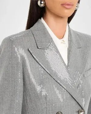 Michael Kors Double-breasted Pinstripe Sequin Jacket - Silver