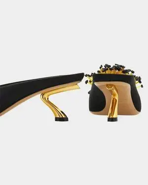 FERRAGAMO 55mm Safi Beaded Satin Mules - Nero