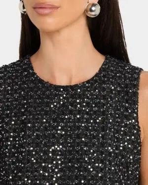 Michael Kors Sleeveless Sequin Cotton Midi Dress - Black/silver