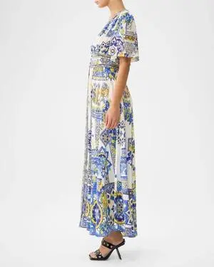 Camilla Espana Nirvana Shaped Waistband Dress With Flutter Sleeves