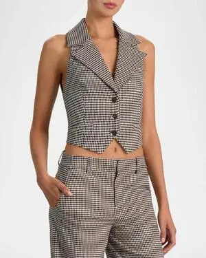 Alice + Olivia Donna Houndstooth Vest - Black/mult