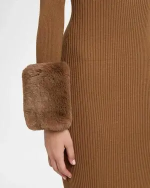 Elie Tahari The Savannah Faux Fur-cuff Midi Sweater Dress - Sable