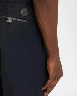 Moncler Apos;s Cotton Leather-trim Straight Leg Trousers - Navy Blue