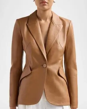 L & APOS;AGENCE Chamberlain Leather Single-breasted Blazer
