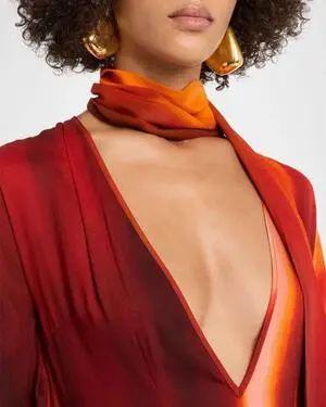 LAQUAN SMITH Plunging Neck-scarf Dolman-sleeve Caftan Gown