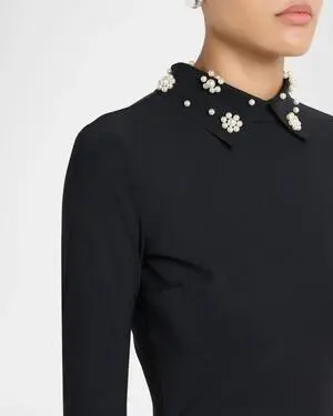 Chiara Boni La Petite Robe Ferflo Embellished Long-sleeve Gathered Midi Dress - Black