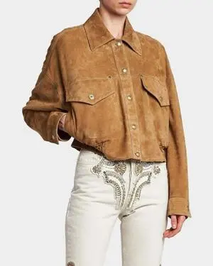 Versace La Vacanza Suede Blouson Jacket - 1k230-natu