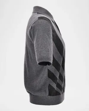 Versace Apos;s Embroidered Intarsia Wool Knit Polo Shirt - Med Grey