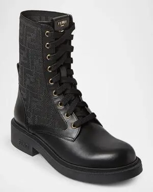 Fendi Filo Ff Leather Combat Boots