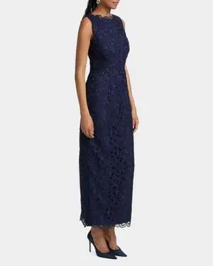 MILLY Molly Sleeveless Lace Gown - Navy