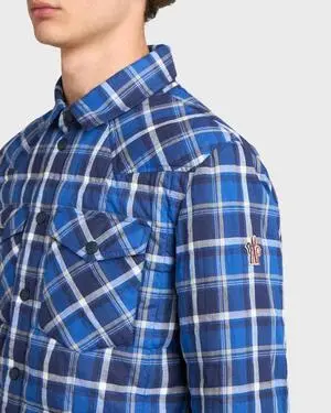 Moncler Apos;s Plaid Snap-front Shirt Jacket - Medium Blu