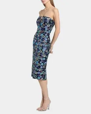 Ramy Brook Ella Strapless Floral Sequin Midi Dress - Navy Sequi