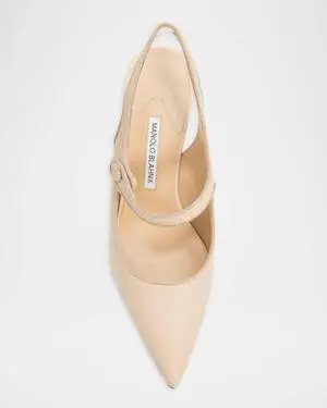 Manolo Blahnik 90mm Camparisli Leather Mary Jane Slingback Pumps - Mnud2601