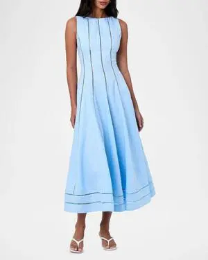 NICHOLAS Lark Linen Lattice-trim Midi Dress - Sky