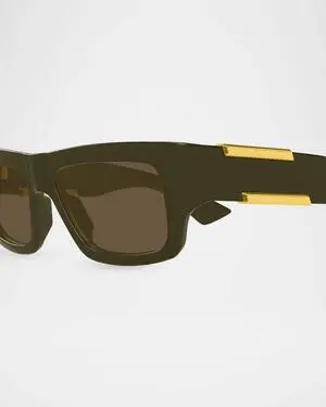 Bottega Veneta Apos;s Dash Rectangular Nylon Sunglasses - Green