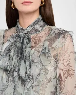 MAISON COMMON African-print Silk Chiffon Neck Scarf Blouse