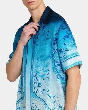 Casablanca Egyption Rug Silk Camp Shirt - Blue