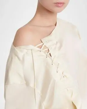 FERRAGAMO Satin Lace-up Blouse - Parchment