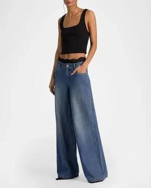 Alice + Olivia Ian Lace Waistband Wide-leg Jeans