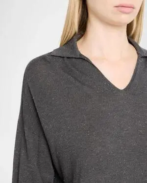 Peserico Spread-collar Shimmer Knit Sweater - Eclipse Gr