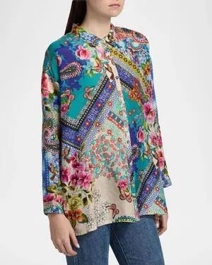Johnny Was Audrey Patchwork Silk Tunic