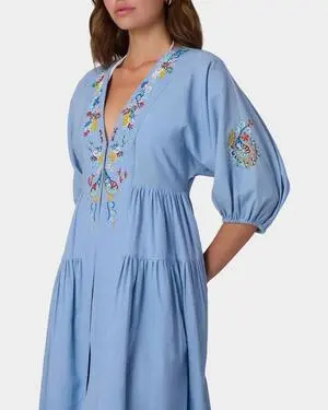 Shoshanna Evora Embroidered Midi Dress - Multi