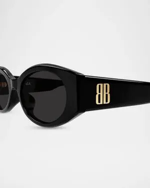 Balenciaga Nano Bb Logo 53mm Oval Sunglasses - Black