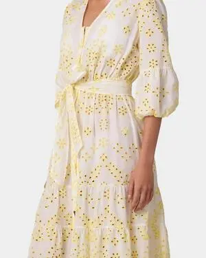 Shoshanna Santorini Cotton Broderie Anglaise Midi Dress - Lemon/opt